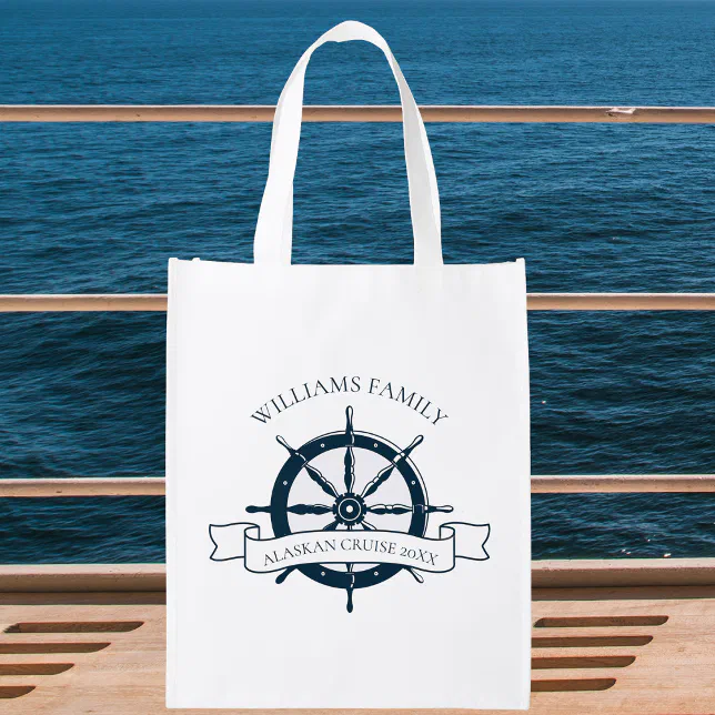 Custom Cruise Ship Nautical Wheel Grocery Bag | Zazzle