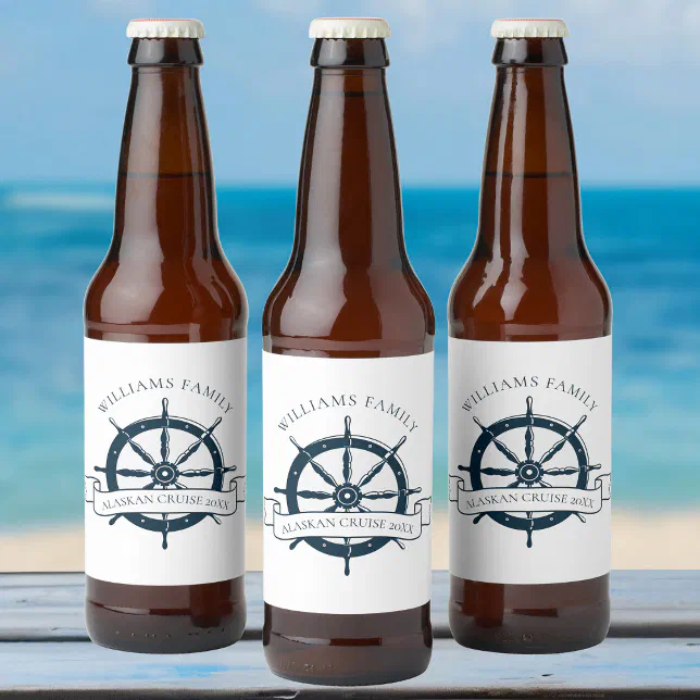 Custom Cruise Ship Navy Blue Nautical Party Beer Bottle Label | Zazzle
