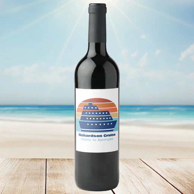 Custom Cruise Ship Ocean Liner Sunset Wine Label | Zazzle