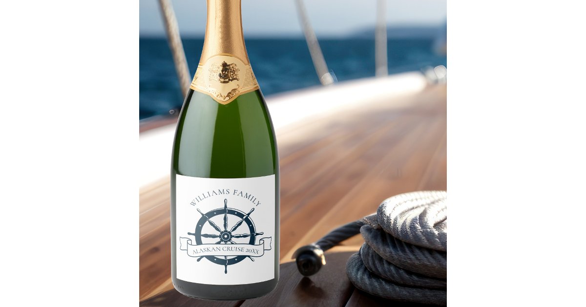 Custom Cruise Ship Vintage Navy Nautical Wheel Sparkling Wine Label ...