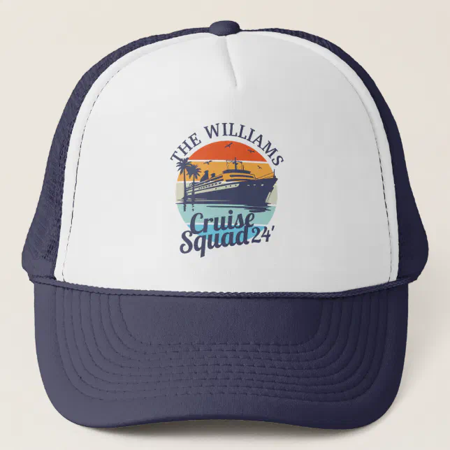 Custom Cruise Squad Family Group Friends Sunset Trucker Hat | Zazzle