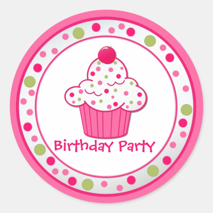 Custom Cupcake Birthday Party Sticker | Zazzle.com