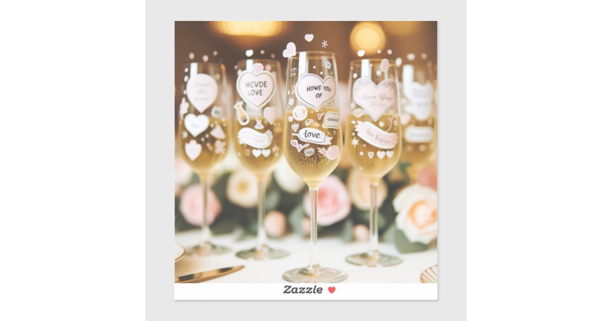 Custom-Cut Champagne glass stickers with c Sticker | Zazzle