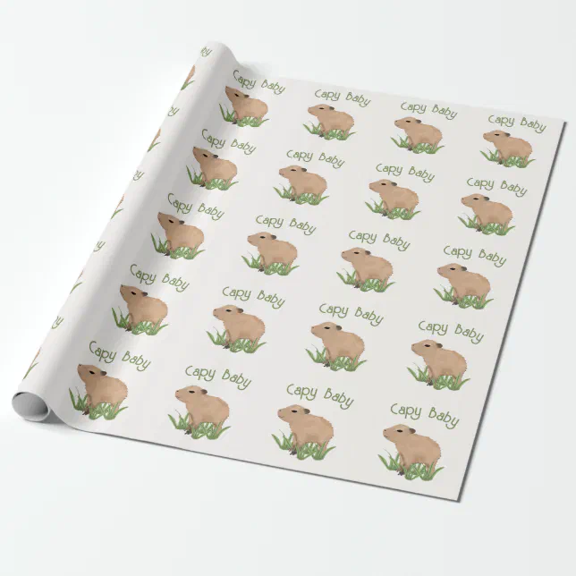 Custom Cute Capybara Pun Baby Boy Wrapping Paper | Zazzle