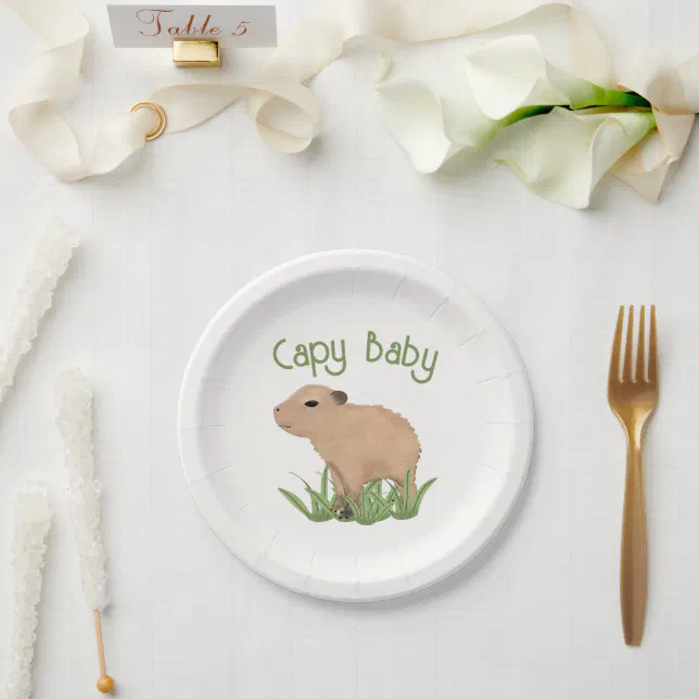 Custom Cute Capybara Pun Capy Baby Illustration Paper Plates | Zazzle