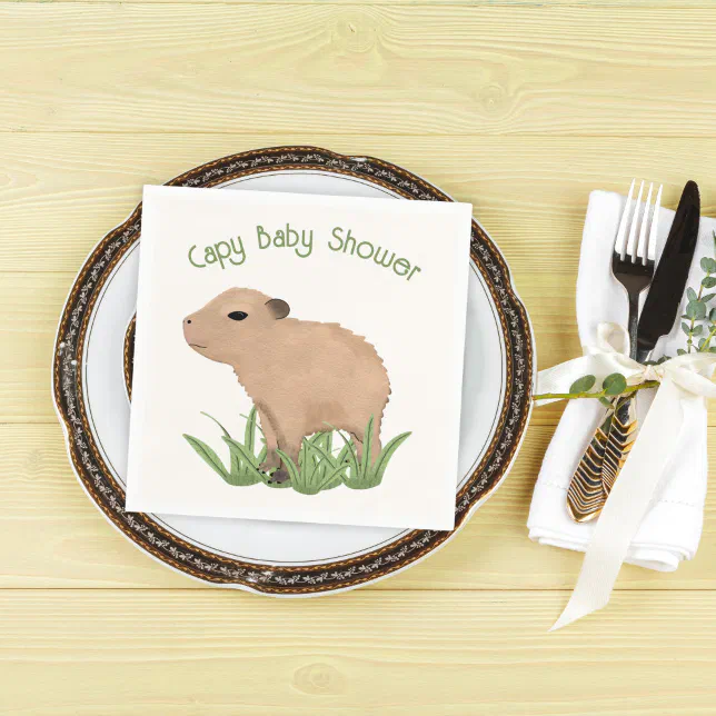 Custom Cute Capybara Pun Capy Baby Shower Napkins | Zazzle