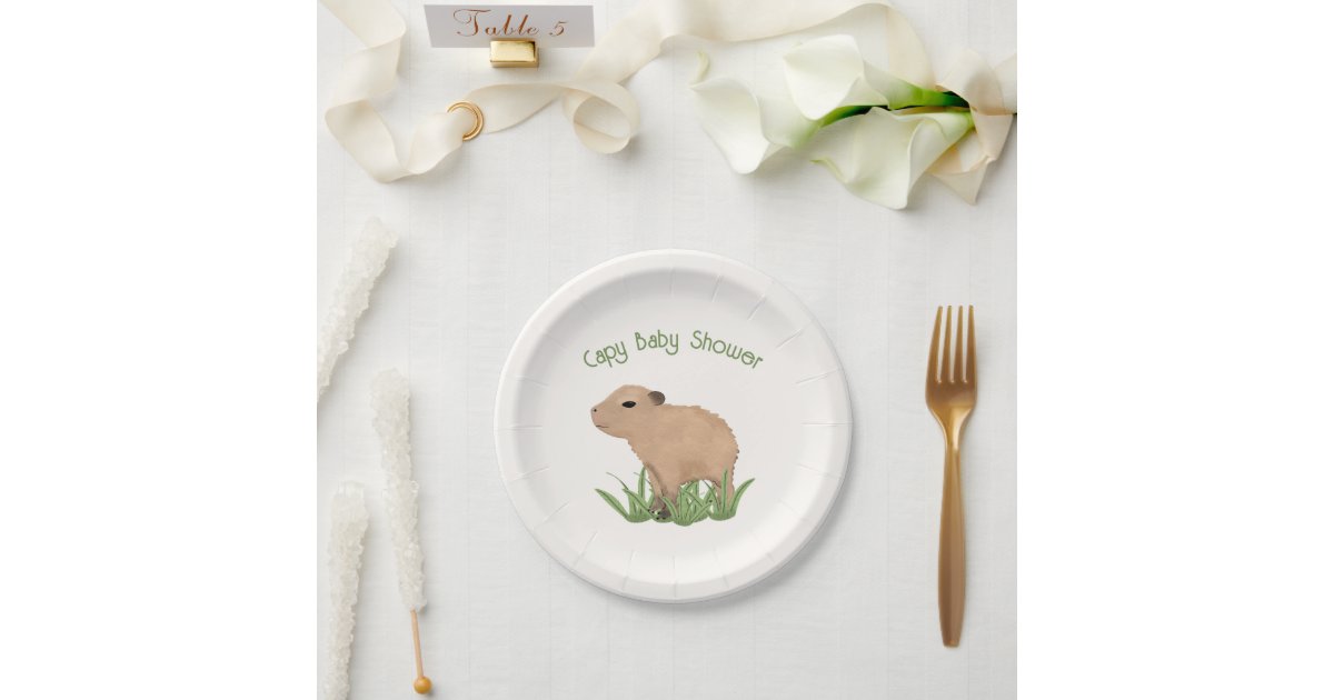 Custom Cute Capybara Pun Capy Baby Shower Paper Plates | Zazzle