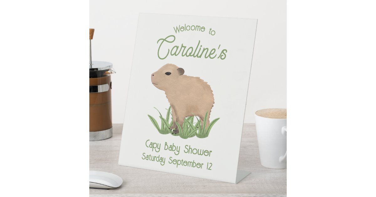 Custom Cute Capybara Pun Capy Baby Shower Pedestal Sign | Zazzle