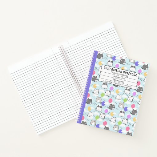Custom Cute Cats Pattern Kid's Composition Notebook | Zazzle
