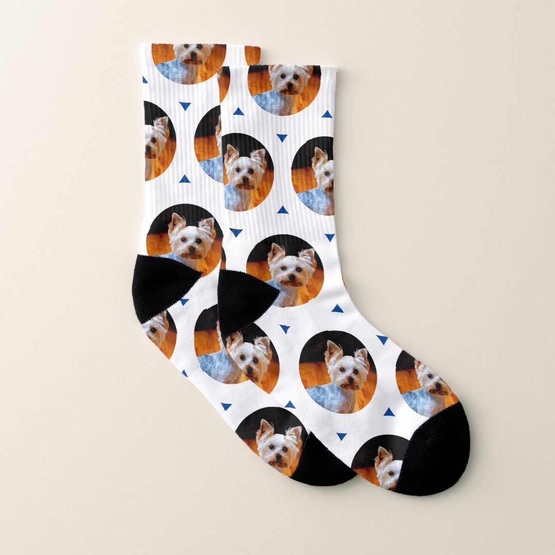 Custom Cute Dog or Your Pet Photo Pattern White Socks | Zazzle