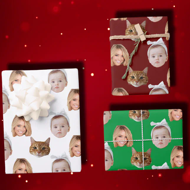 Custom Cute Family Face 3 Photos Wrapping Paper Sheets | Zazzle