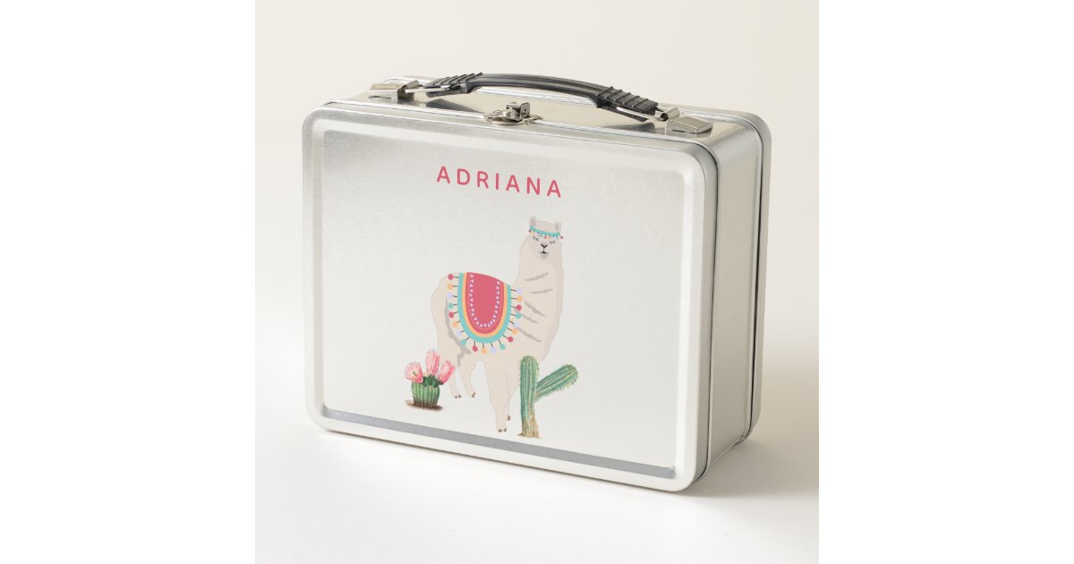 Custom Cute Fiesta Llama & Cactus Metal Lunch Box | Zazzle