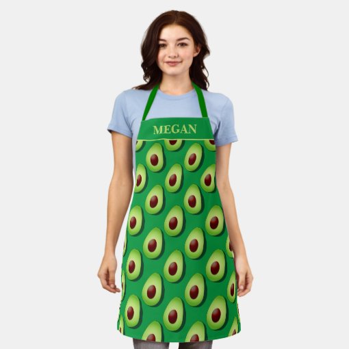 Custom cute green avocado print kitchen cooking apron | Zazzle