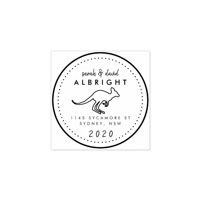 Custom Cute Kangaroo Line Drawing Return Address Rubber Stamp | Zazzle