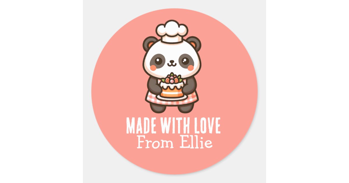 Custom Cute Panda Baker Made with Love Classic Round Sticker | Zazzle