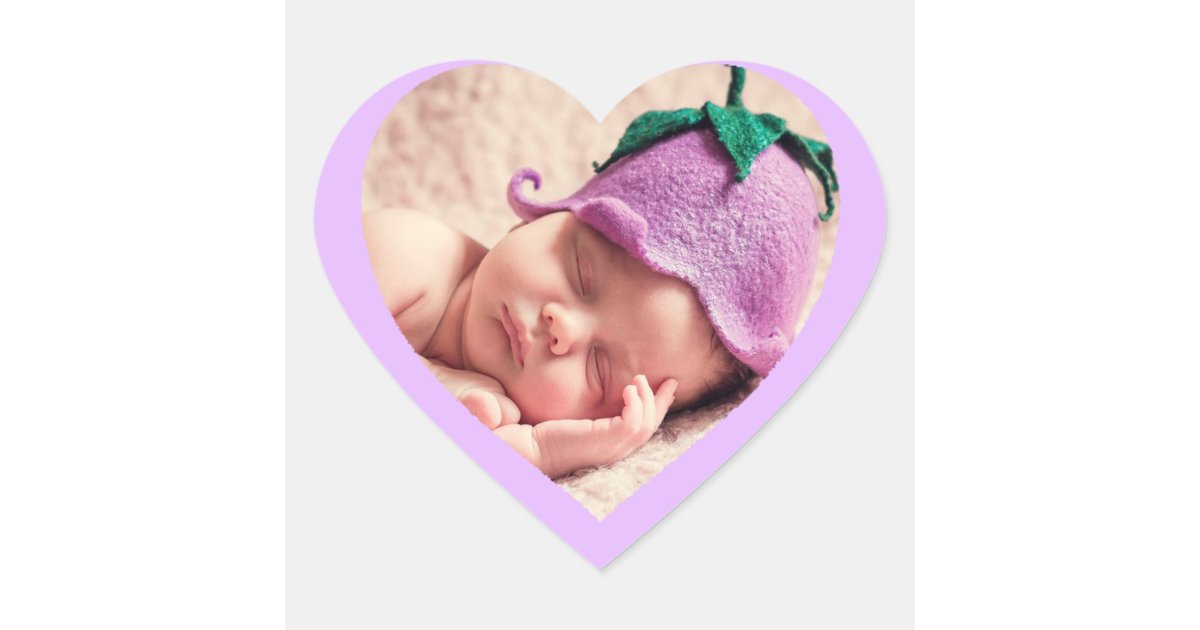 Custom Cute Purple Heart Shaped Baby Photo Sticker | Zazzle