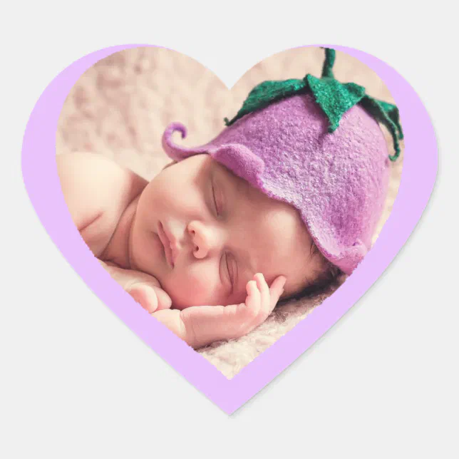 Custom Cute Purple Heart Shaped Baby Photo Sticker | Zazzle