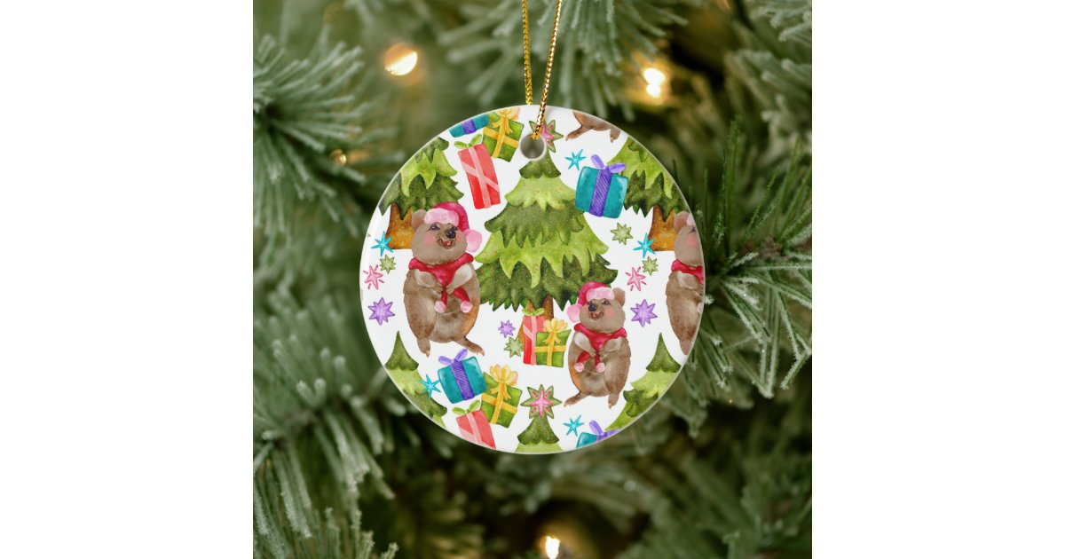 Custom Cute Quokka Christmas Ceramic Ornament | Zazzle