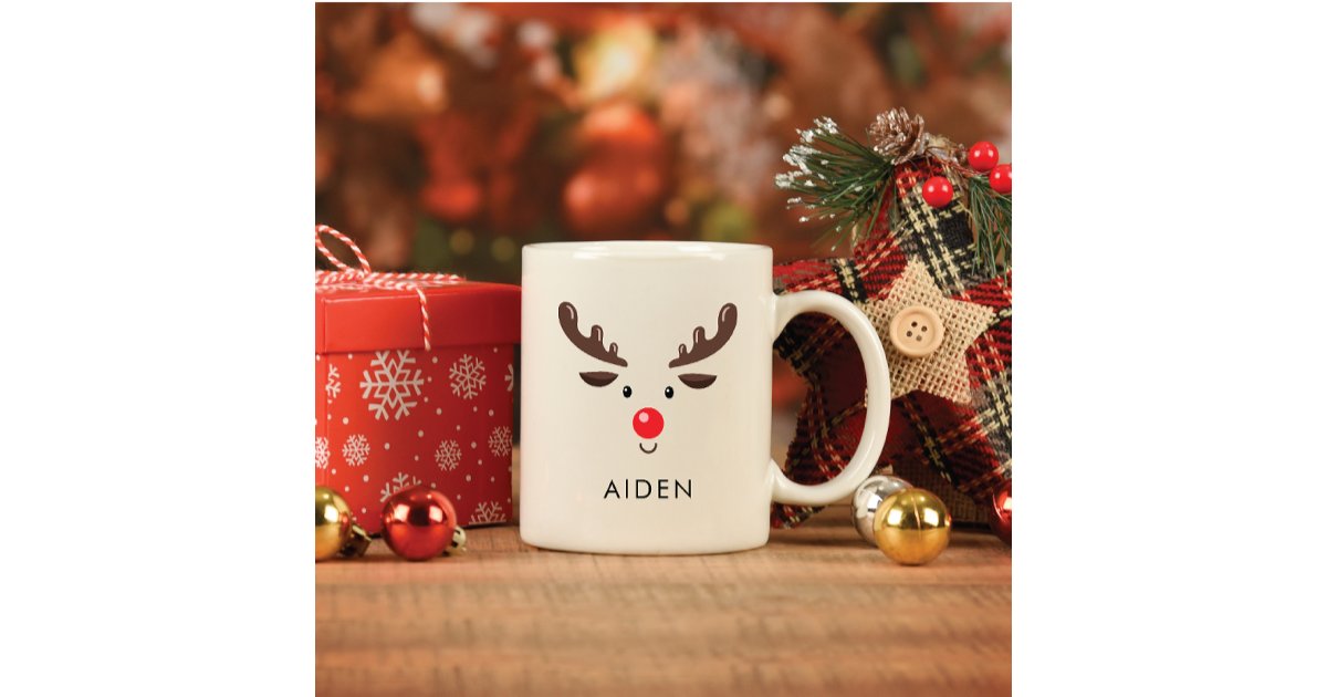 Custom Cute Reindeer Face Classic Mug | Zazzle