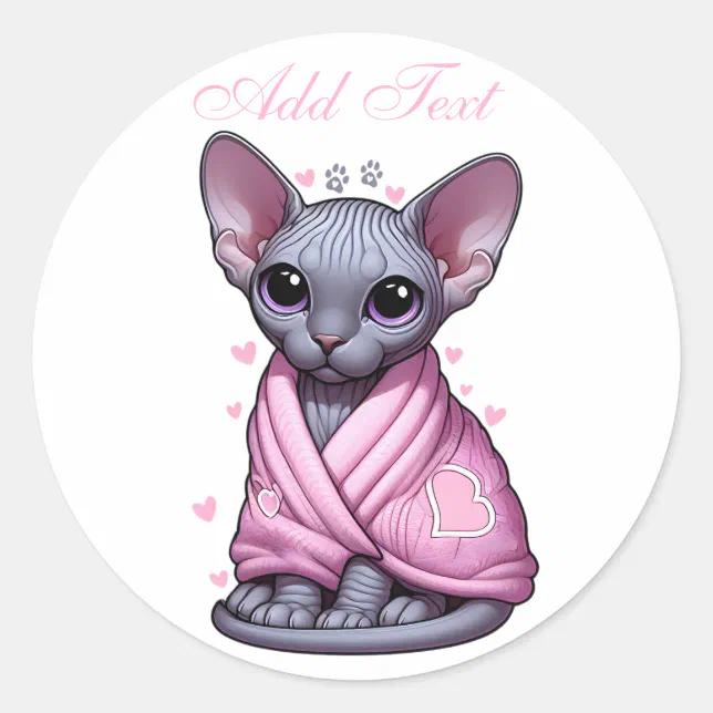 Custom Cute Sphynx Kitten Cat Personalized Classic Round Sticker | Zazzle