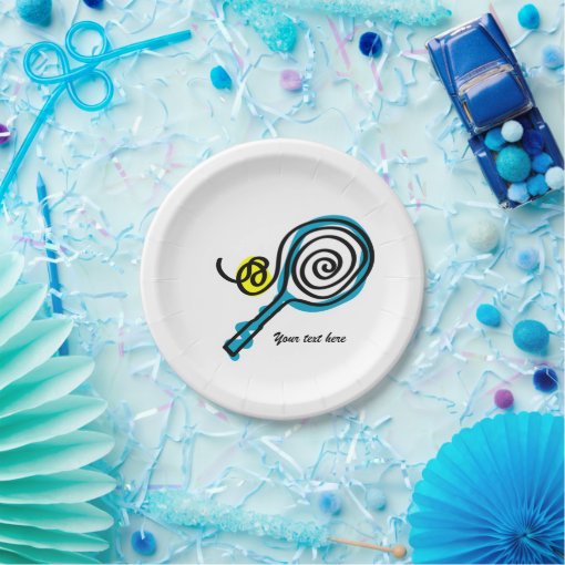 Custom cute tennis racket Birthday party plates | Zazzle