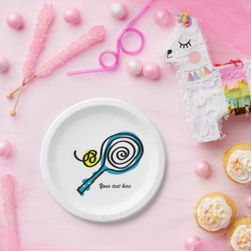 Custom cute tennis racket Birthday party plates | Zazzle
