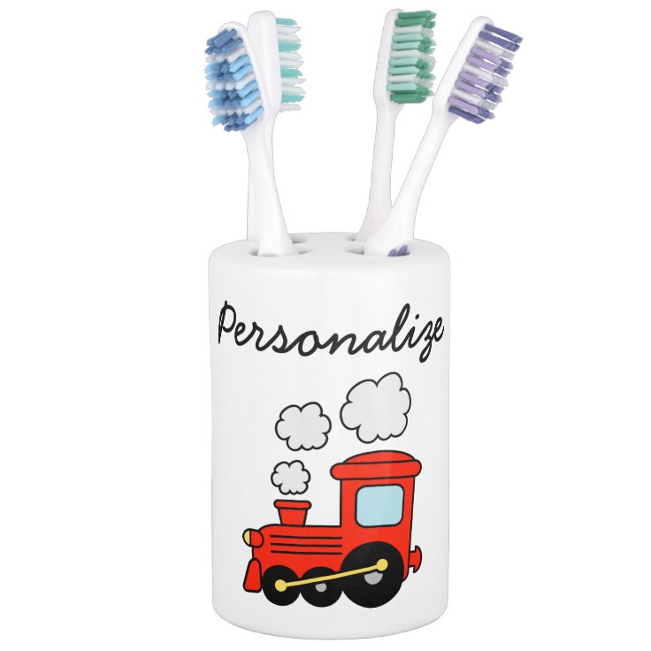 Custom cute toy train kids toothbrush holder set | Zazzle