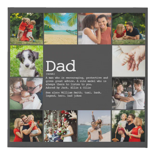 Custom Dad Definition Gray Photo Collage Faux Canvas Print | Zazzle