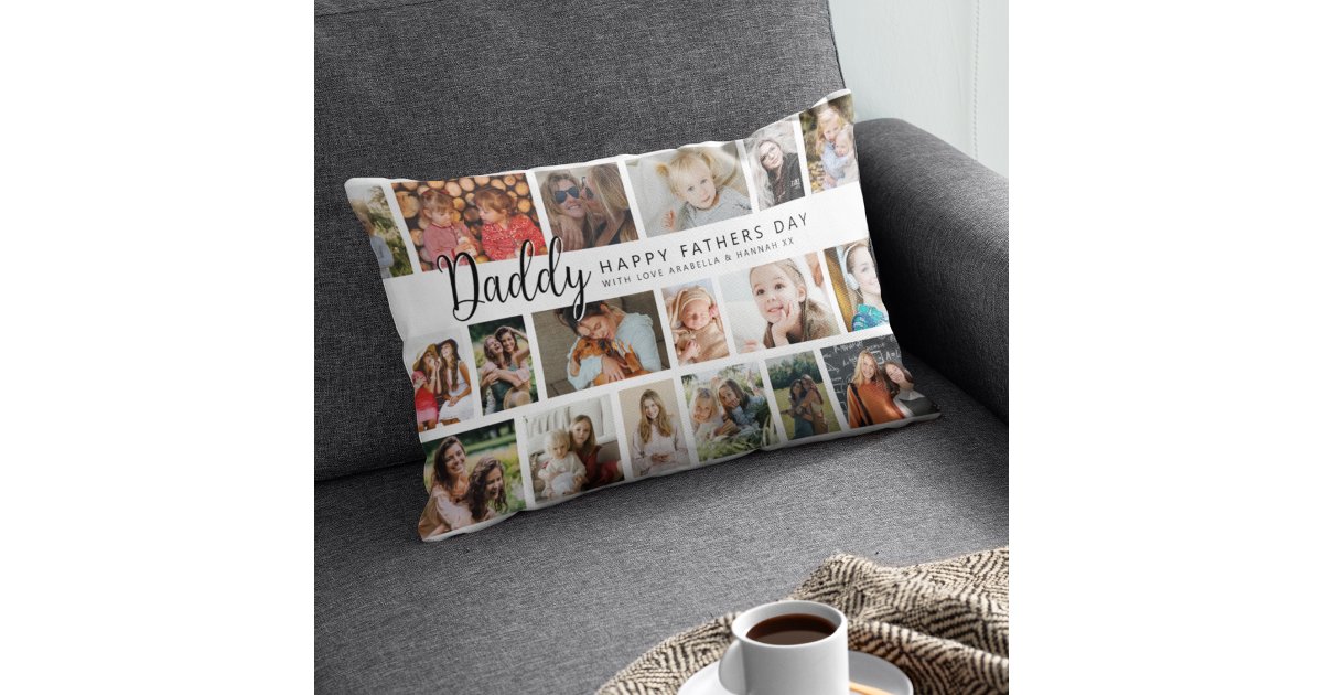 Custom Daddy 18 Photo Collage Lumbar Pillow | Zazzle