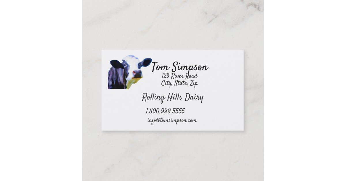 Custom Dairy Farm Cow Milk Business Card | Zazzle