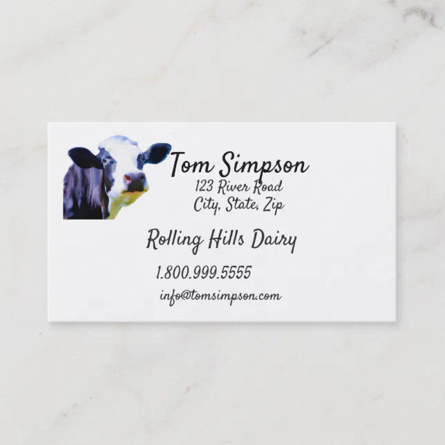 Custom Dairy Farm Cow Milk Business Card | Zazzle