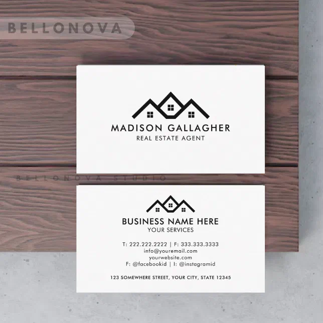 Custom Dark Black And White Real Estate Agent Business Card | Zazzle