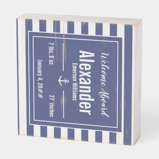 Custom Dark Blue and White Nautical Wooden Box Sign | Zazzle