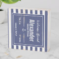 Custom Dark Blue and White Nautical Wooden Box Sign | Zazzle