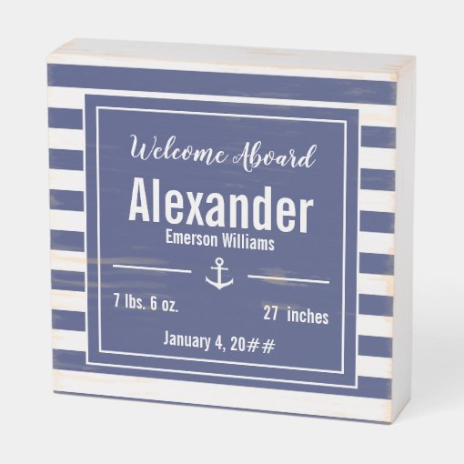 Custom Dark Blue and White Nautical Wooden Box Sign | Zazzle