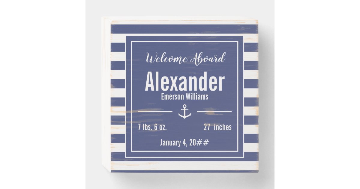 Custom Dark Blue and White Nautical Wooden Box Sign | Zazzle