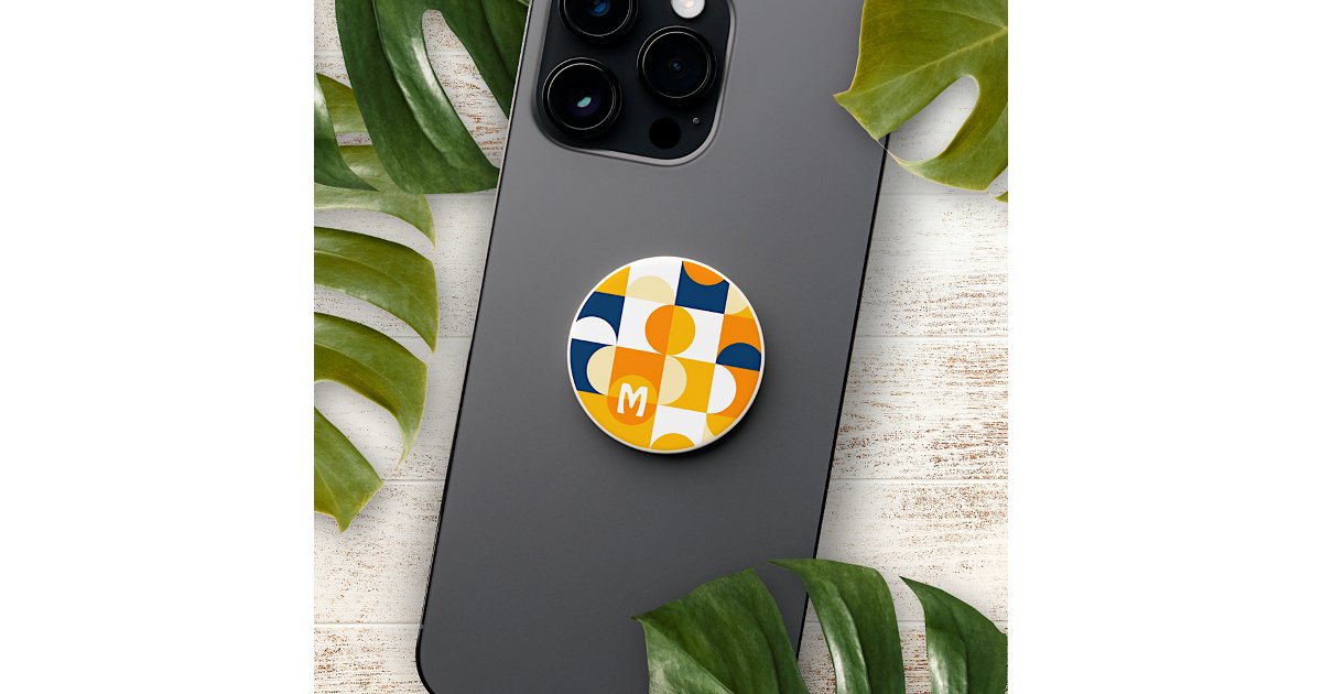 Custom Dark Blue Sunny Yellow Retro Art Pattern PopSocket | Zazzle