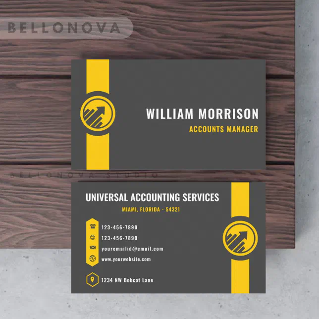 Custom Dark Grey Black Yellow Finance Professional Business Card | Zazzle
