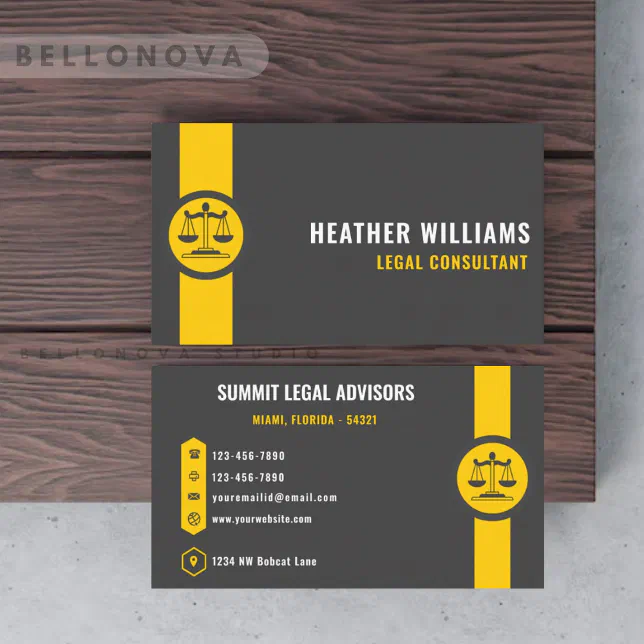 Custom Dark Grey Black Yellow Legal Department Business Card | Zazzle