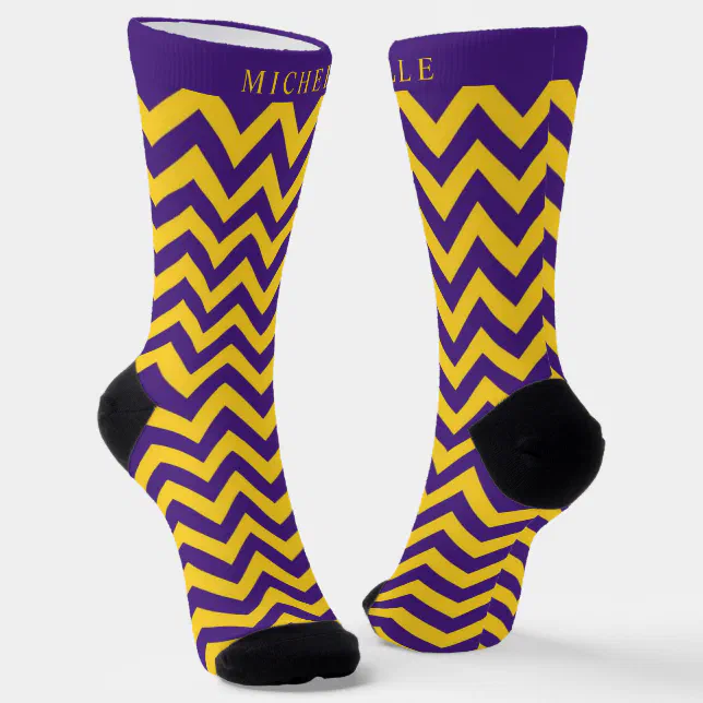 Custom Dark Purple Blue Yellow Chevron Pattern Socks | Zazzle