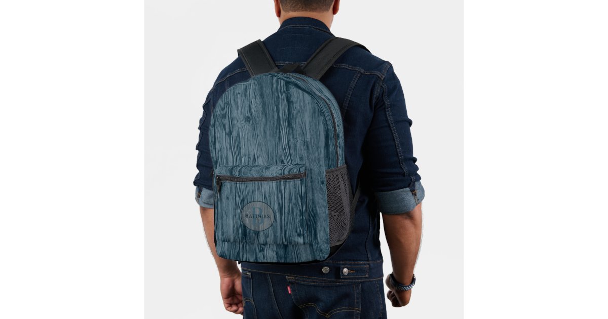 Custom Dark Teal Blue Woodgrain Pattern Printed Backpack | Zazzle