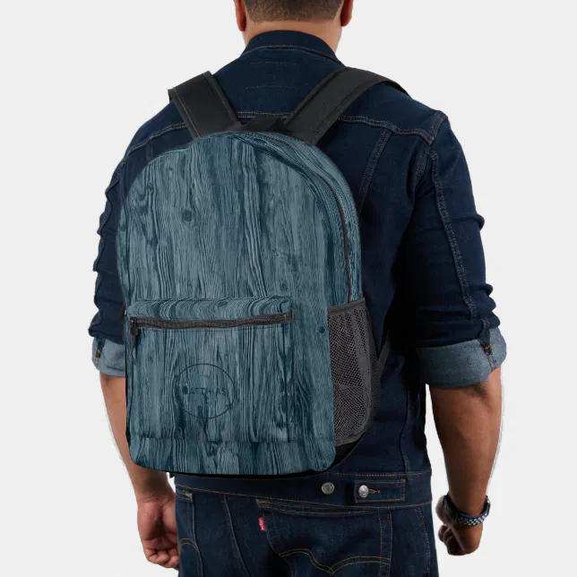 Custom Dark Teal Blue Woodgrain Pattern Printed Backpack | Zazzle
