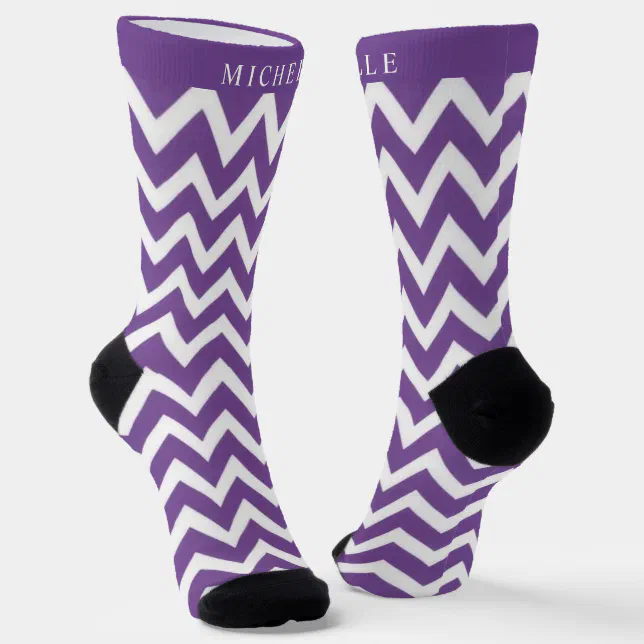 Custom Dark Violet Purple White Chevron Pattern Socks | Zazzle