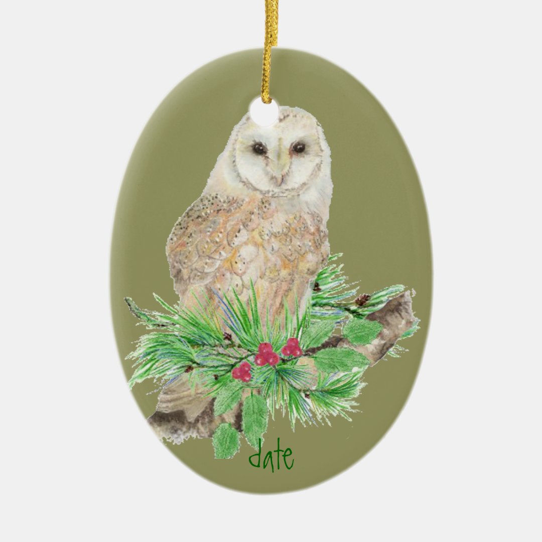 Custom Date Christmas Barn Owl Ornament | Zazzle