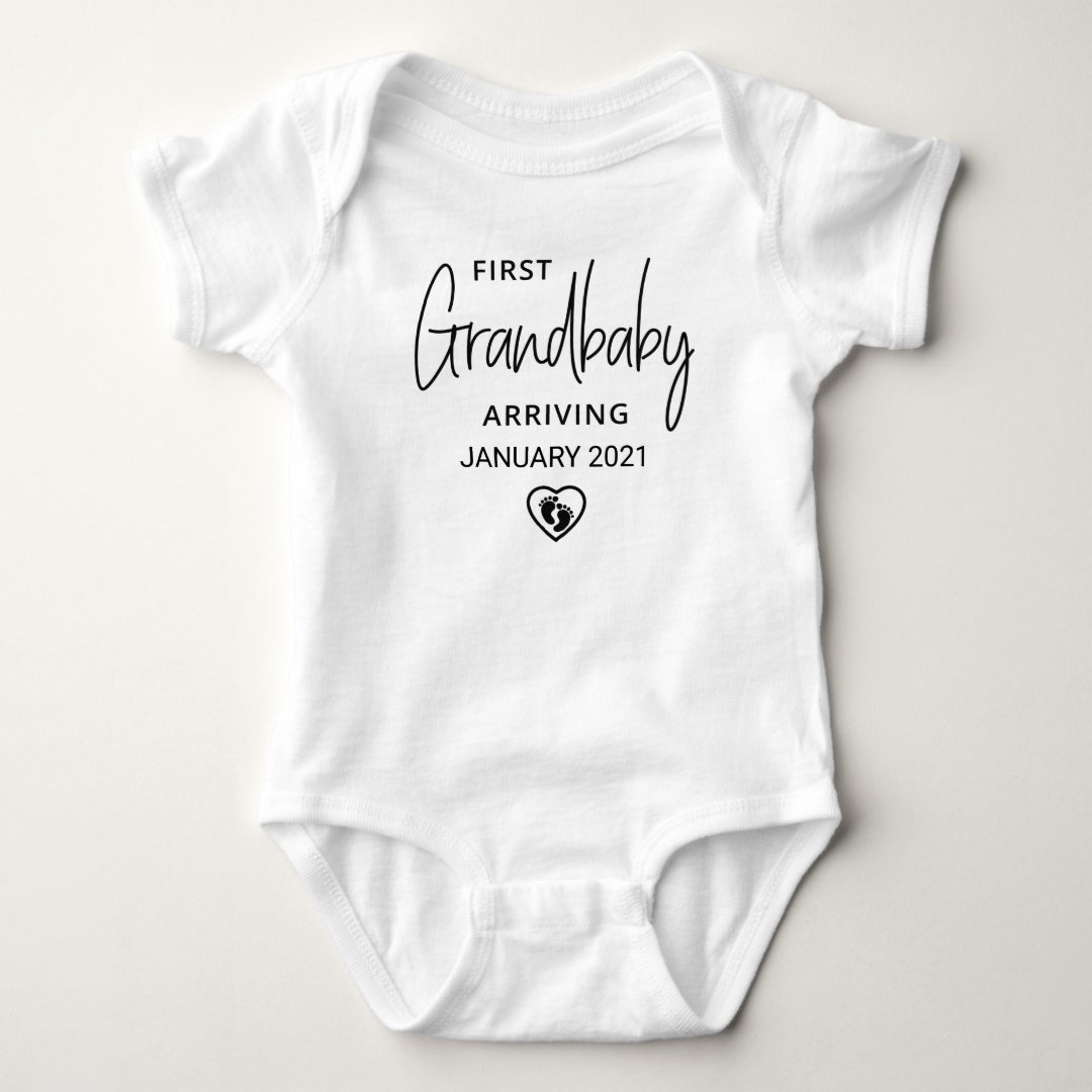 Custom Date First Grandbaby Grandparents Baby Bodysuit | Zazzle