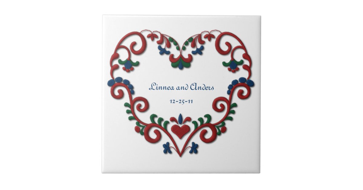 Custom Date Wedding Anniversary Scandinavian Heart Tile | Zazzle