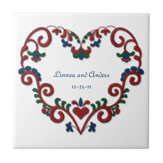 Custom Date Wedding Anniversary Scandinavian Heart Tile | Zazzle