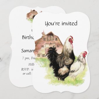 Custom Dated Birthday Party Chicken farm Invitation | Zazzle