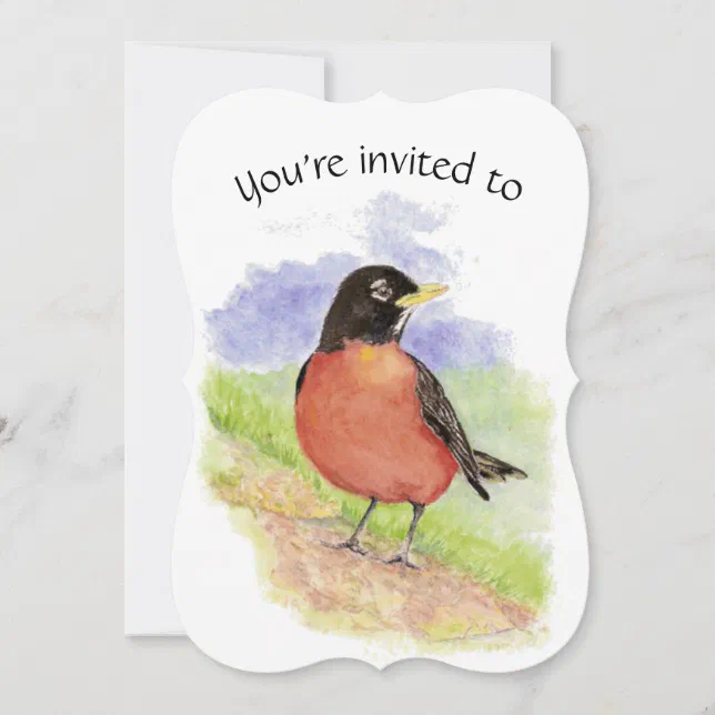 Custom Dated Birthday Party Robin Bird Art Invitation | Zazzle
