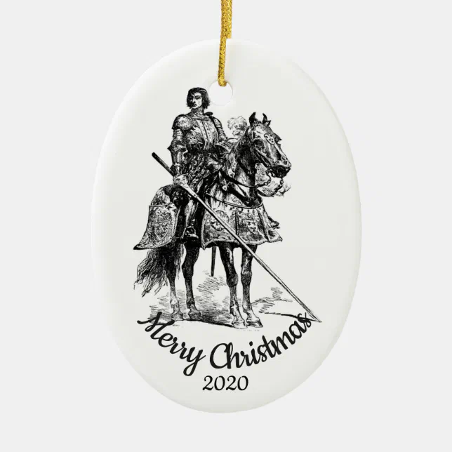 Custom Dated Christmas Knight in Shining Armor Fun Ceramic Ornament ...